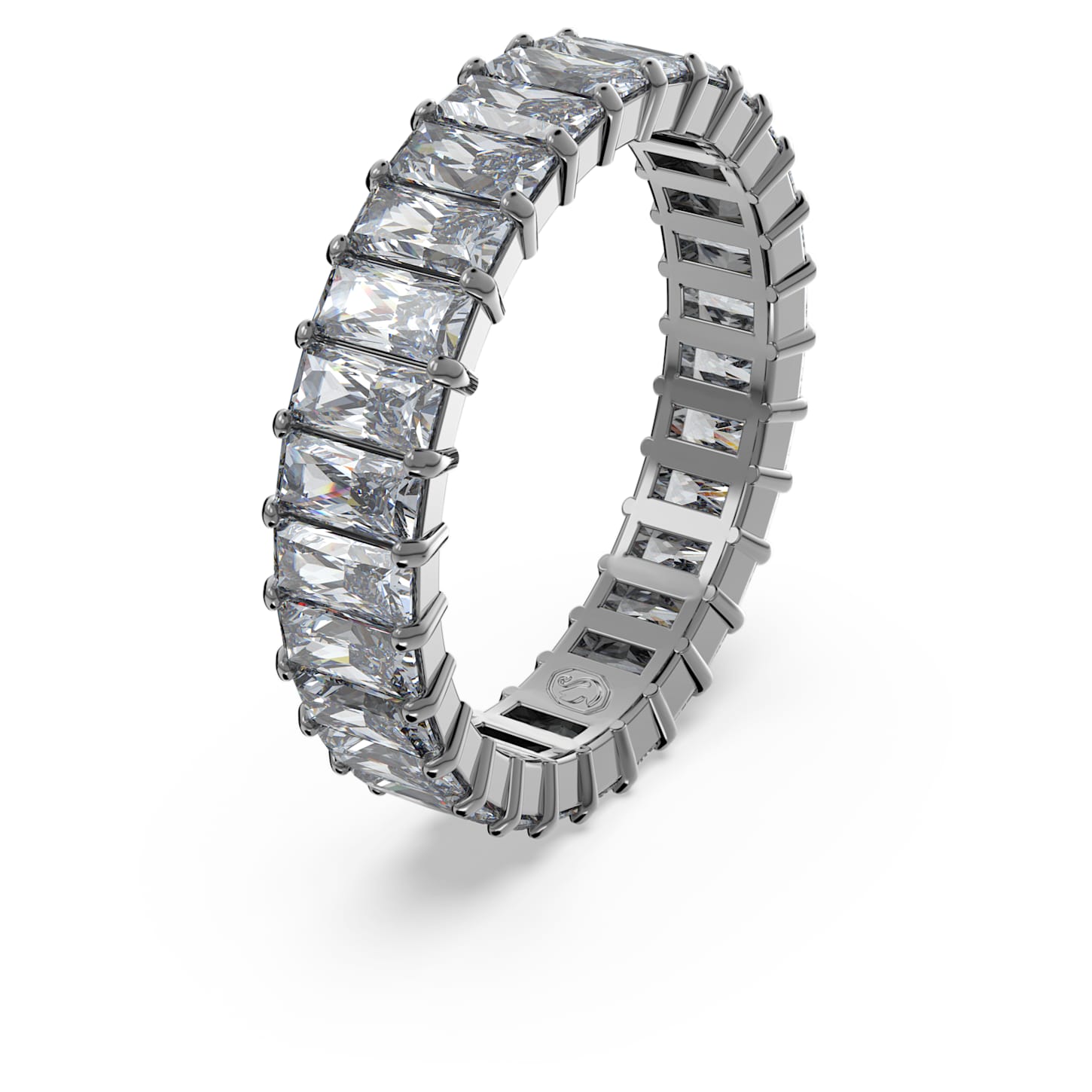 Matrix ring, Baguette cut, Grey, Ruthenium plated | Swarovski