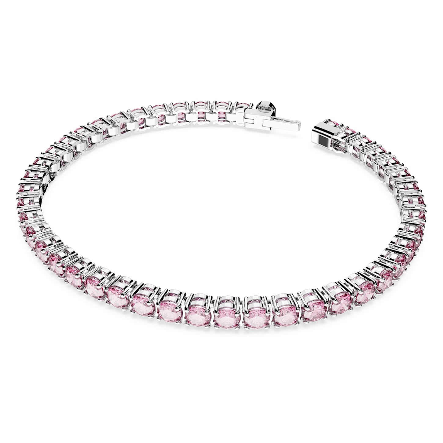 Matrix Tennis bracelet, Round cut, Small, Pink, Rhodium plated | Swarovski
