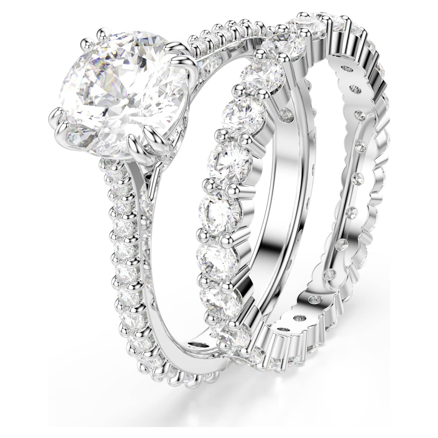 Constella ring, Set (2), Princess cut, White, Rhodium plated | Swarovski