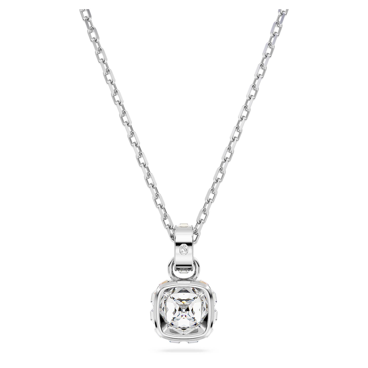 Přívěsek Birthstone, Čtvercový výbrus, Duben, Bílá, Pokoveno rhodiem ...