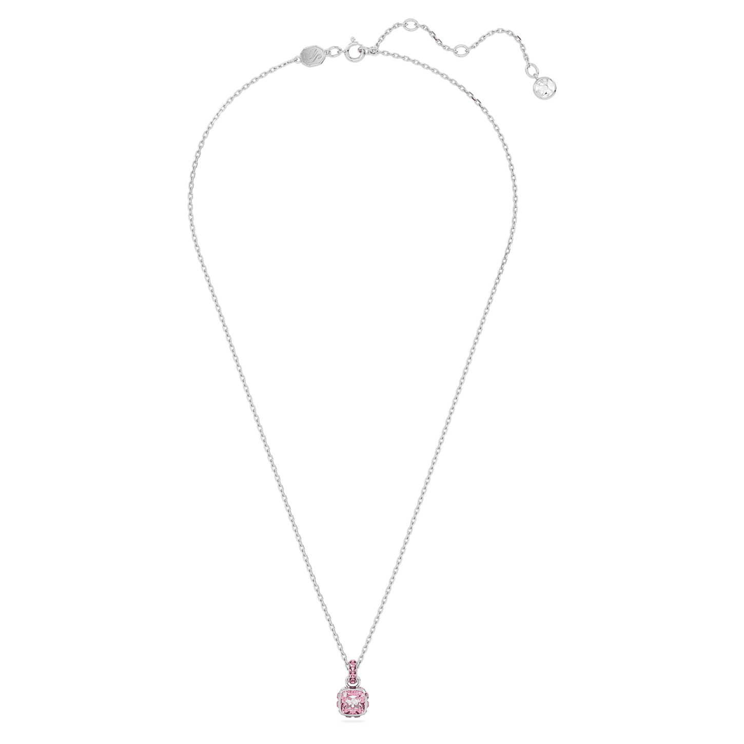 Birthstone pendant, Square cut, October, Pink, Rhodium plated | Swarovski