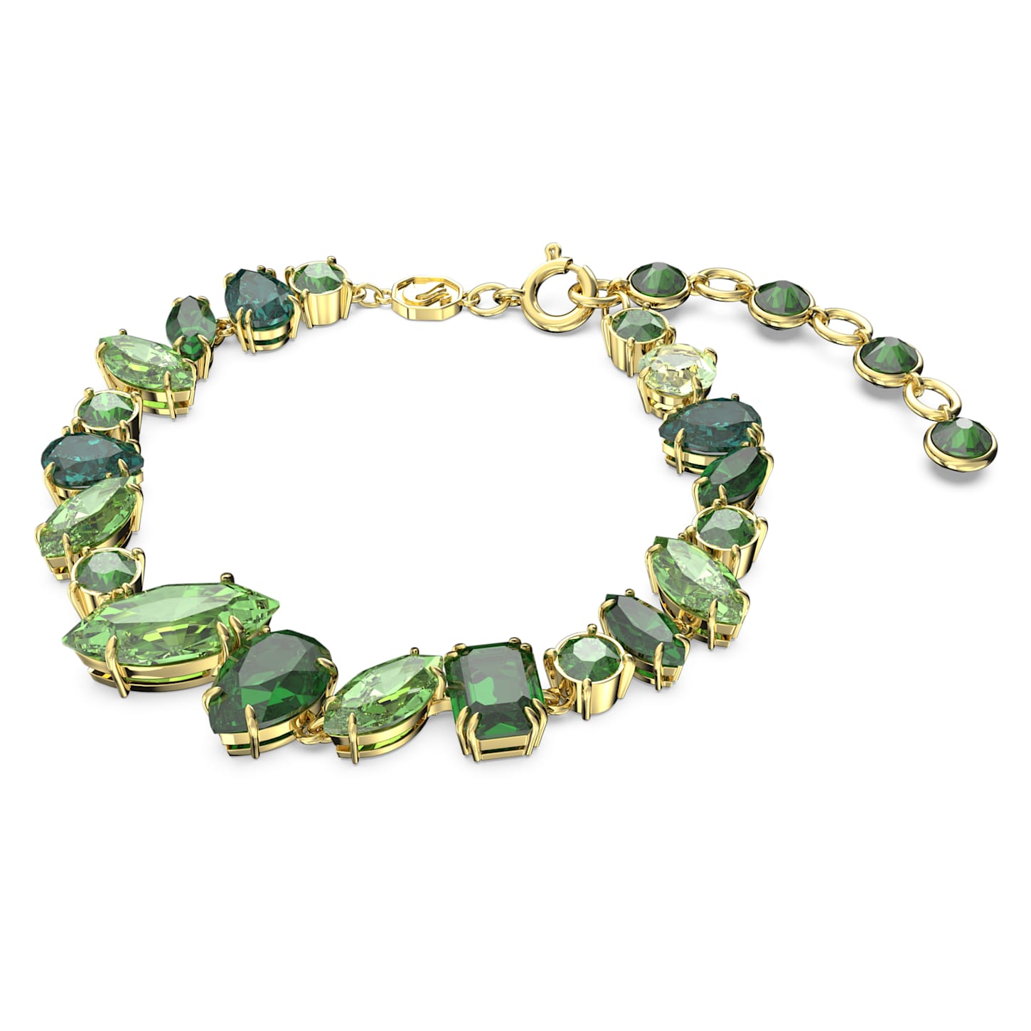 Gema bracelet, Mixed cuts, Green, Gold-tone plated | Swarovski