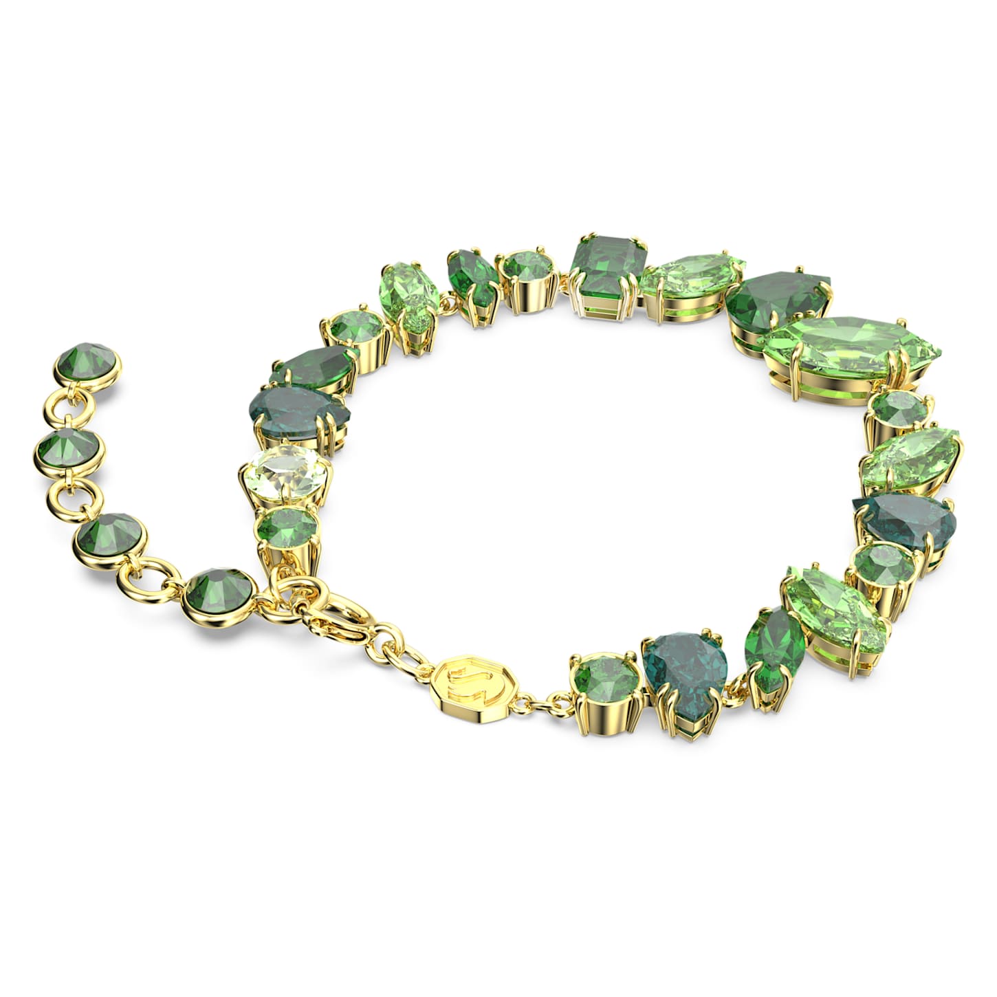 Gema bracelet, Mixed cuts, Green, Gold-tone plated | Swarovski