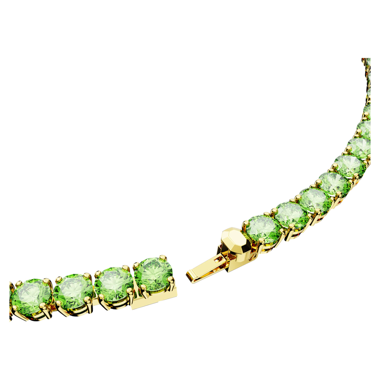 Matrix Tennis necklace, Round cut, Medium, Green, Gold-tone plated ...