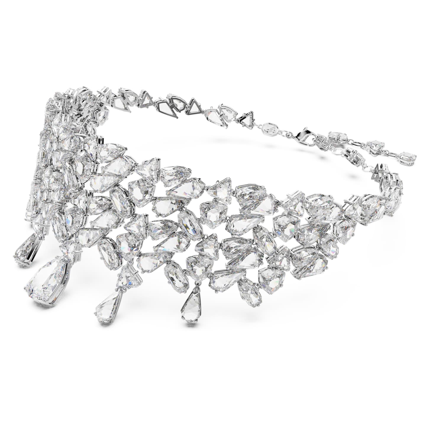 Mesmera choker, Mixed cuts, White, Rhodium plated | Swarovski
