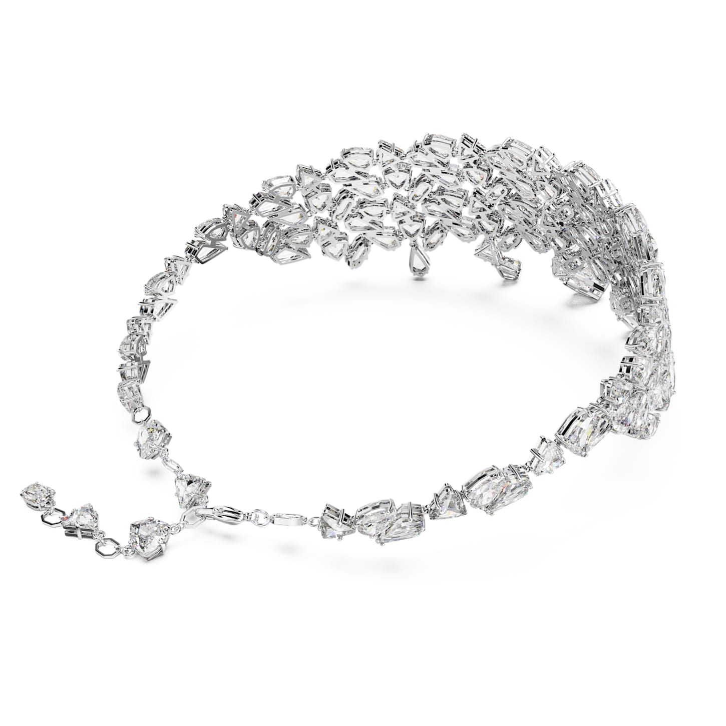 Mesmera choker, Mixed cuts, White, Rhodium plated | Swarovski