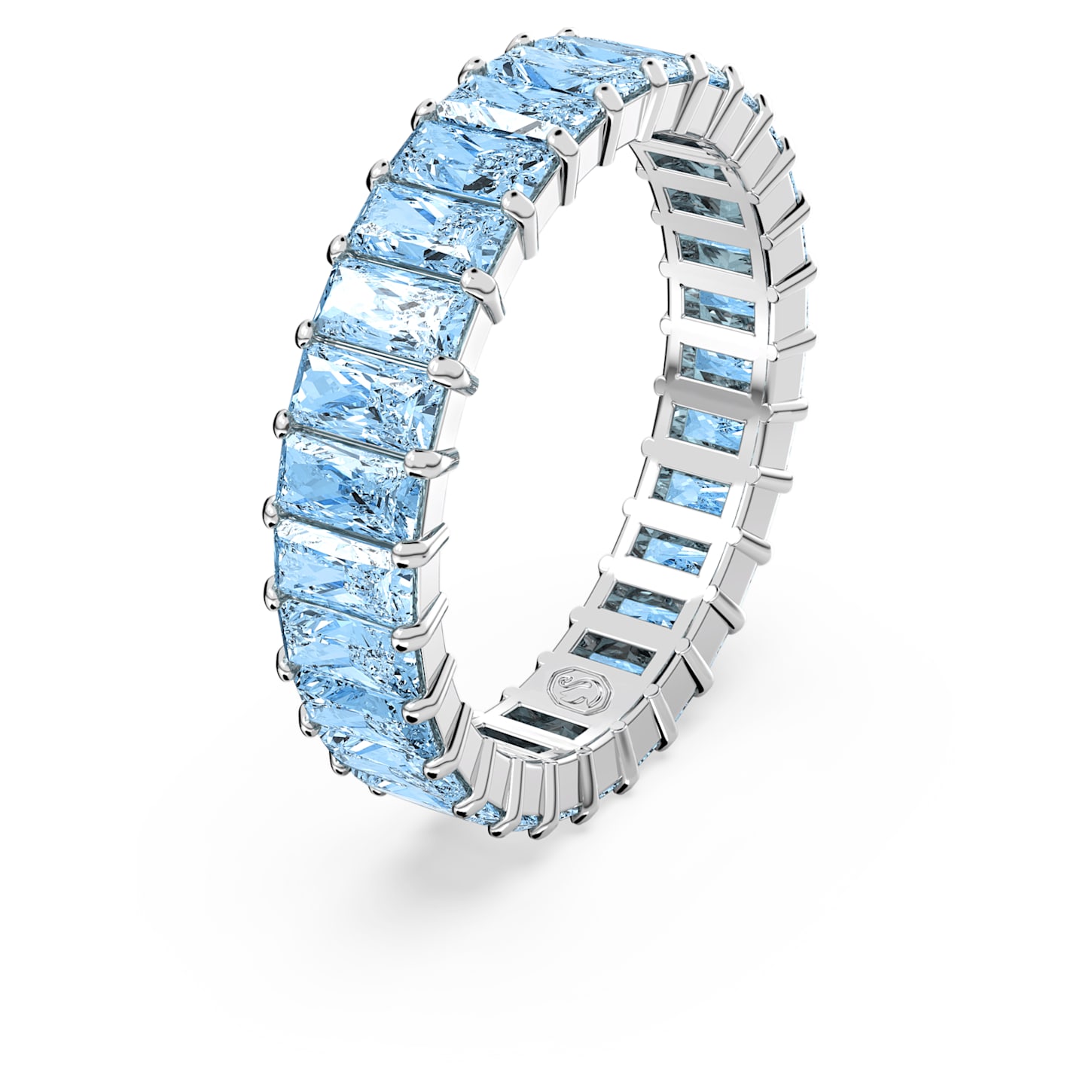 Matrix ring, Baguette cut, Blue, Rhodium plated | Swarovski