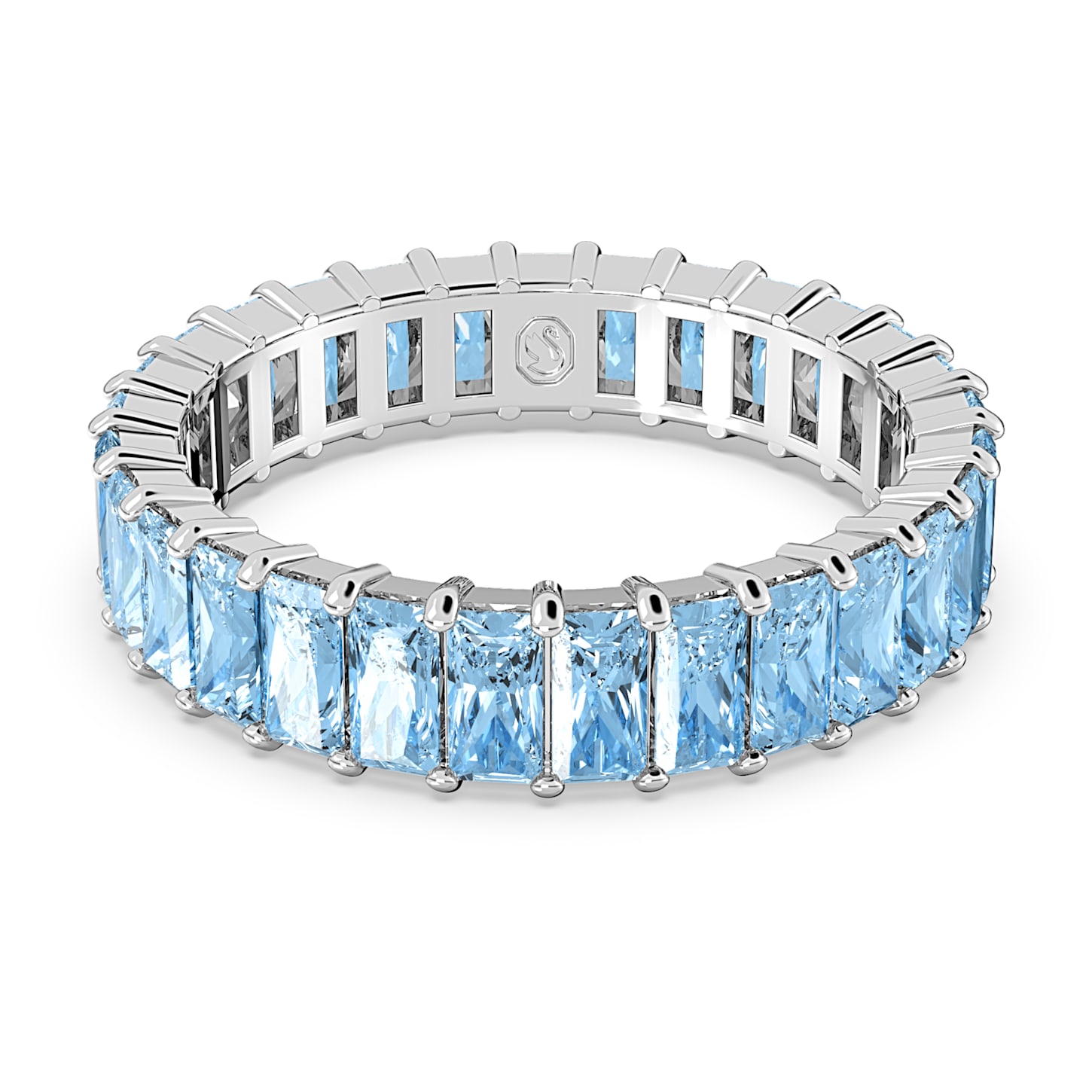 Matrix ring, Baguette cut, Blue, Rhodium plated | Swarovski