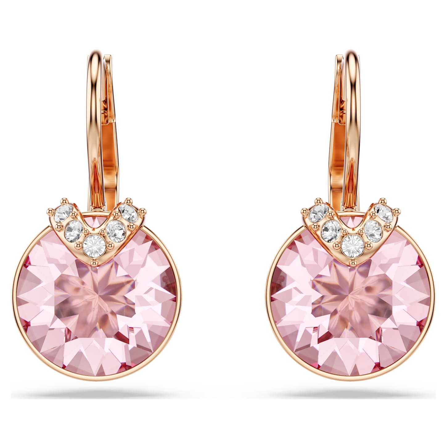 Bella V drop earrings, Round cut, Pink, Rose gold-tone plated | Swarovski