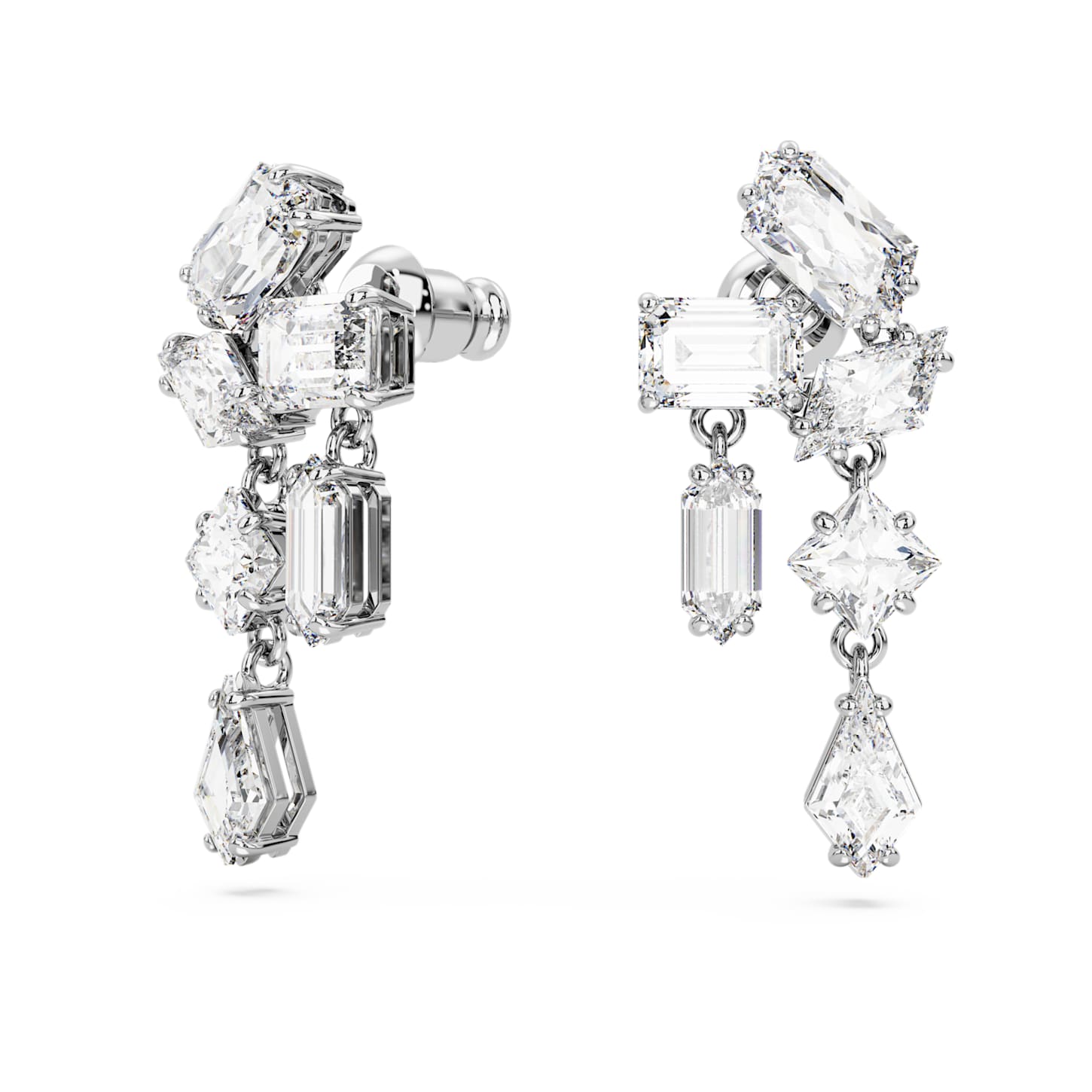 Mesmera drop earrings, Mixed cuts, White, Rhodium plated | Swarovski