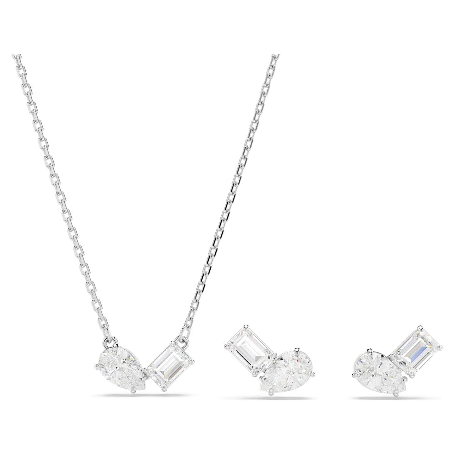 Mesmera set, Mixed cuts, White, Rhodium plated | Swarovski