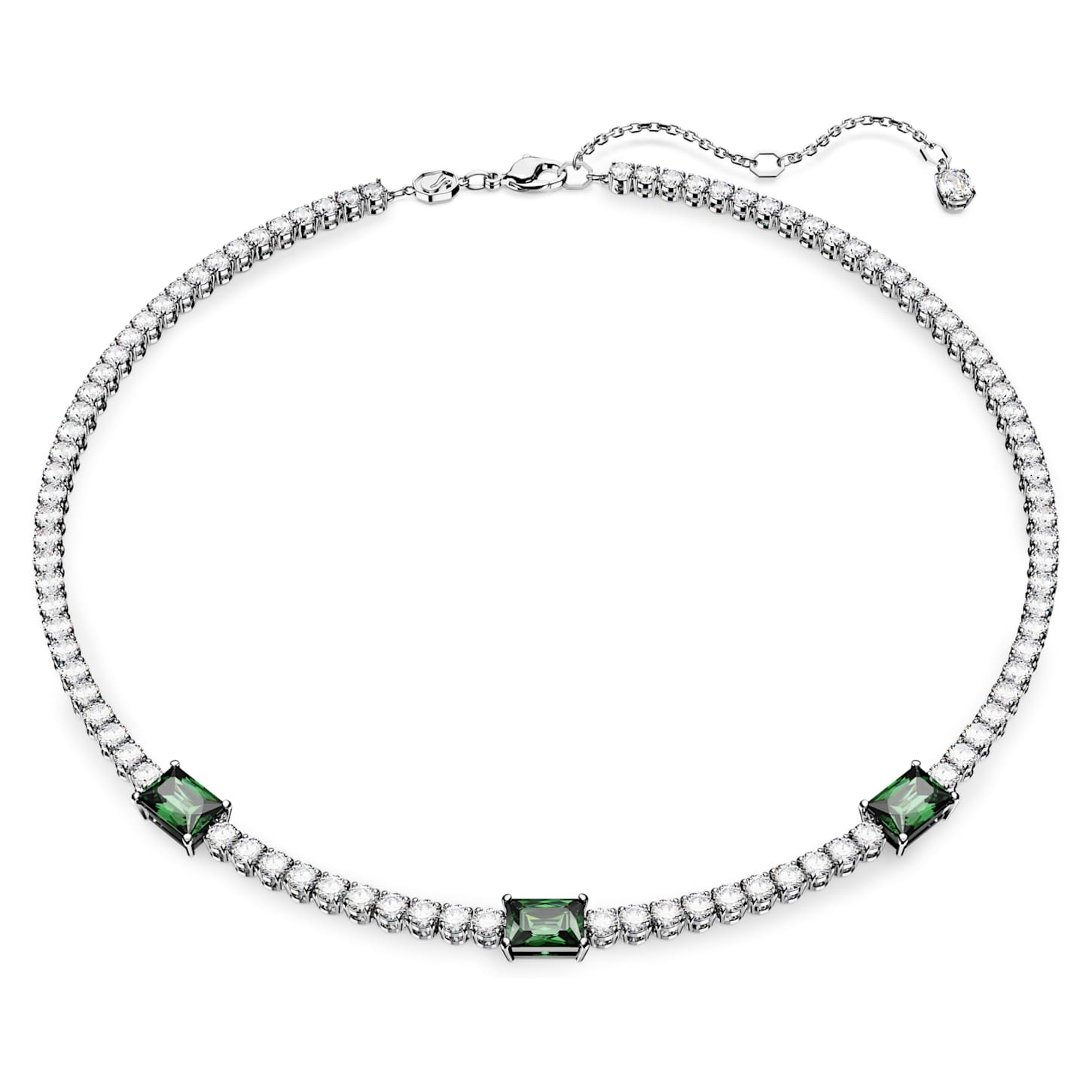Matrix Tennis necklace, Mixed cuts, Green, Rhodium plated | Swarovski