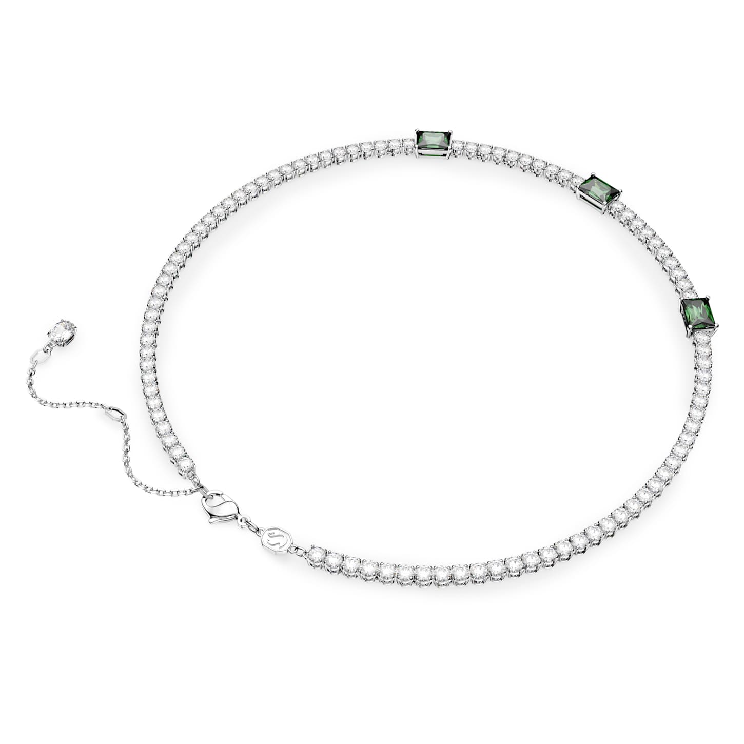 Matrix Tennis necklace, Mixed cuts, Green, Rhodium plated | Swarovski