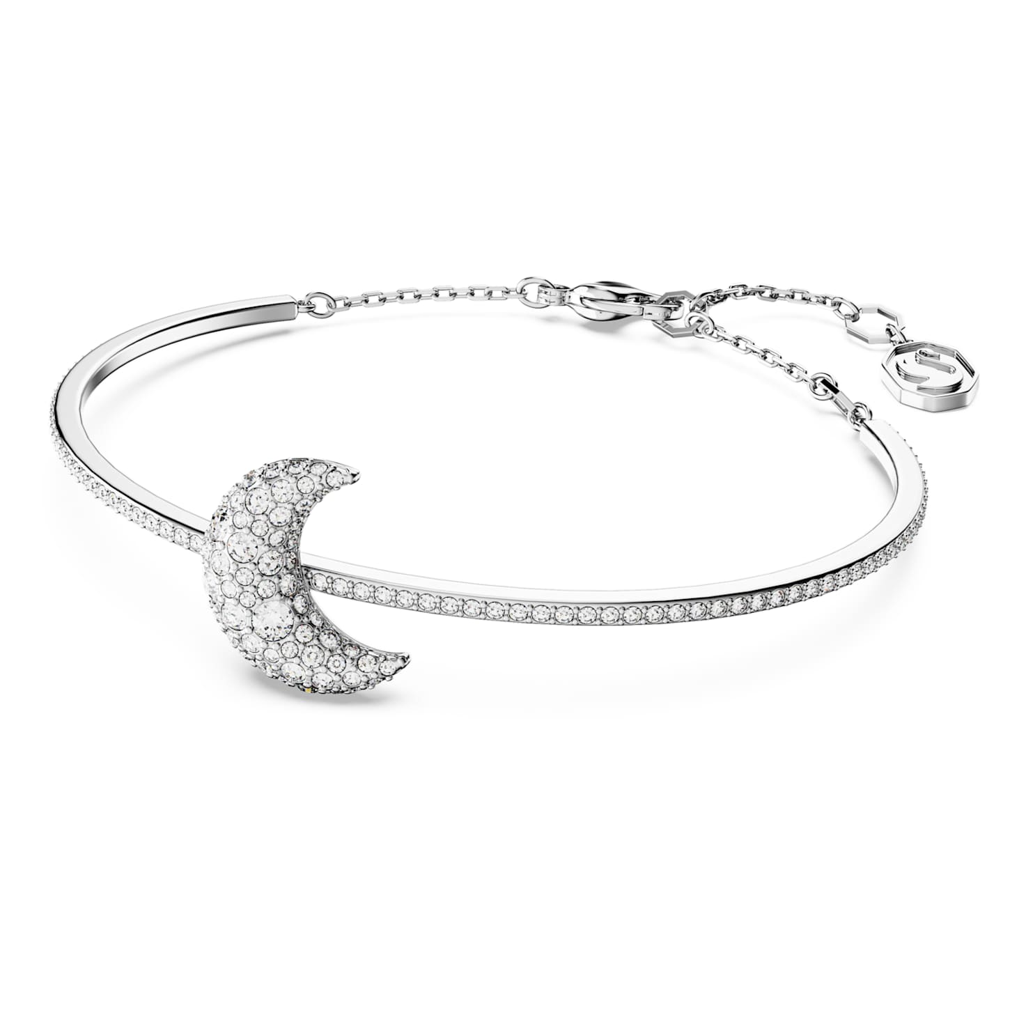 Luna bangle, Moon, White, Rhodium plated | Swarovski