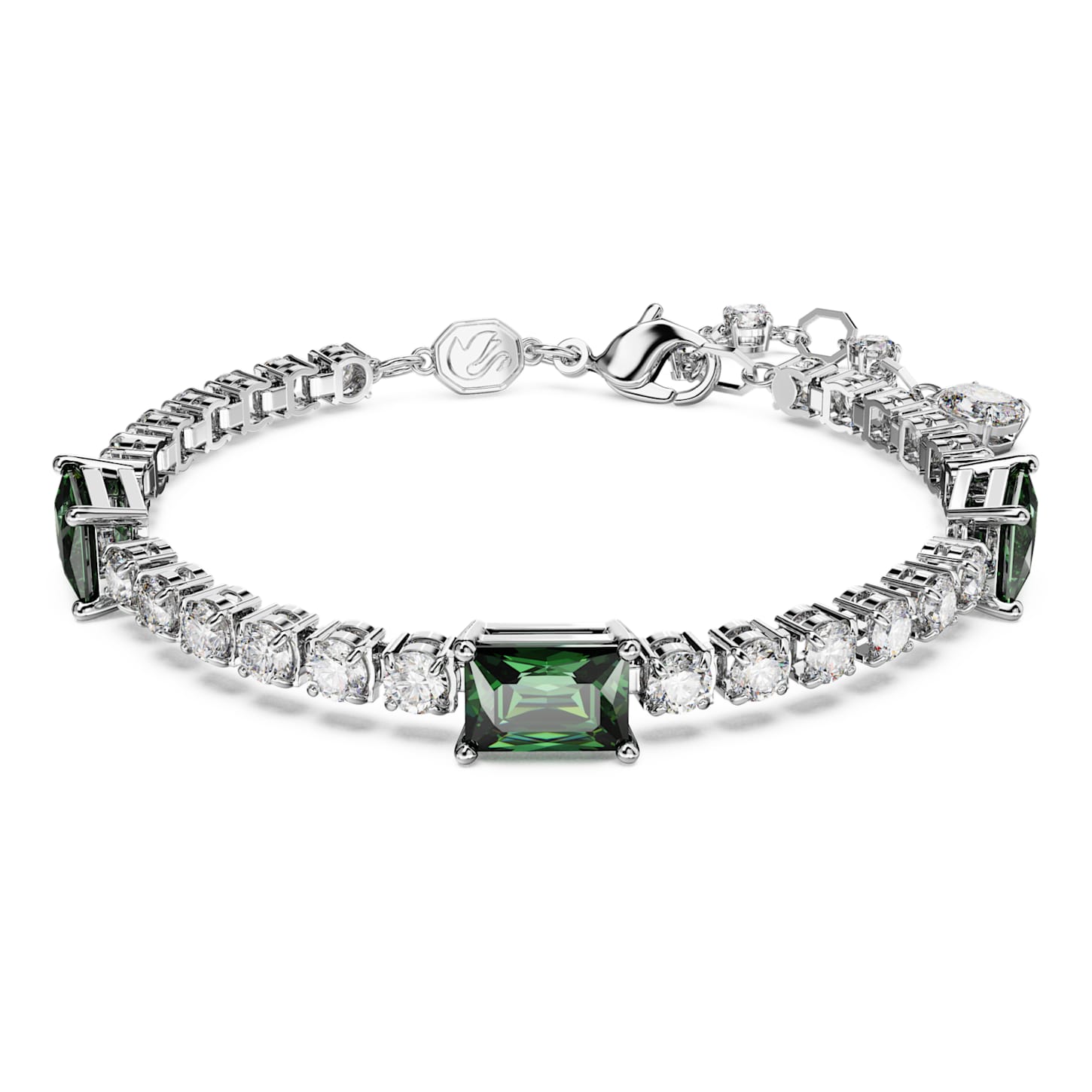 Matrix Tennis bracelet, Mixed cuts, Green, Rhodium plated | Swarovski