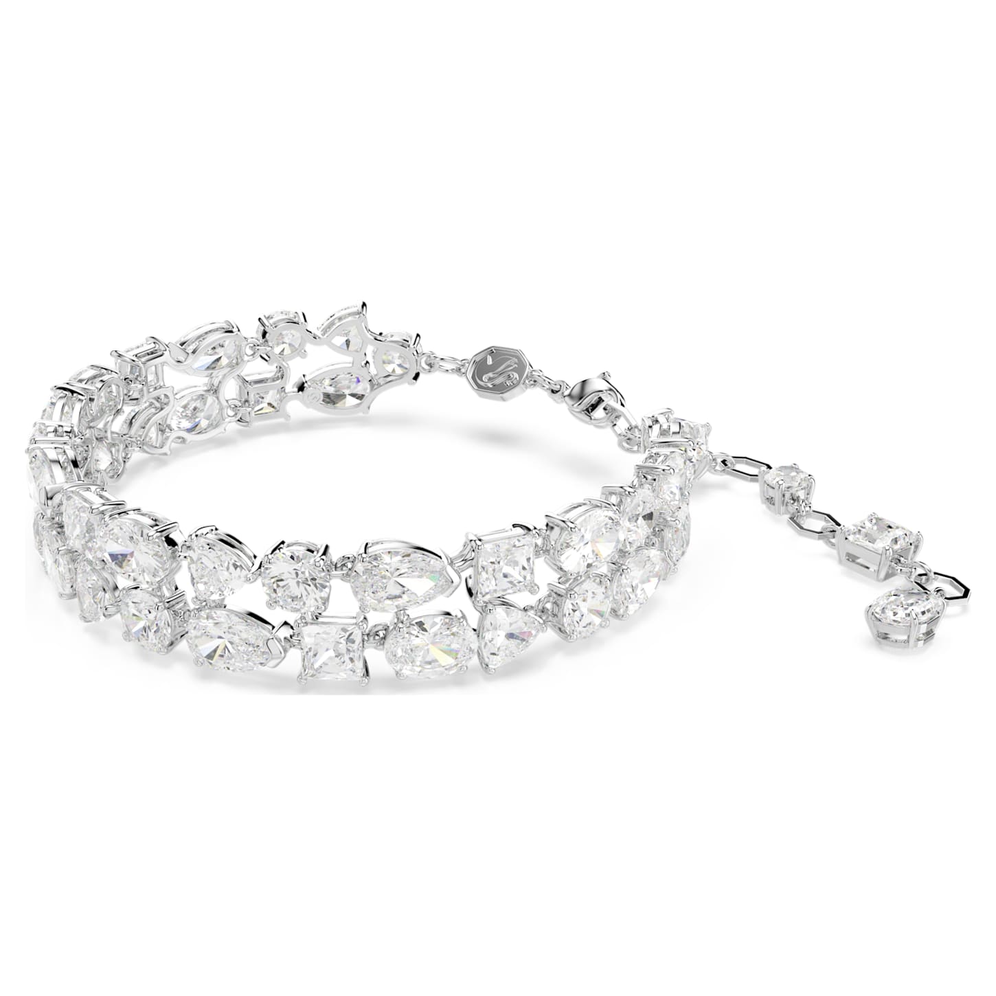 Mesmera bracelet, Mixed cuts, White, Rhodium plated | Swarovski