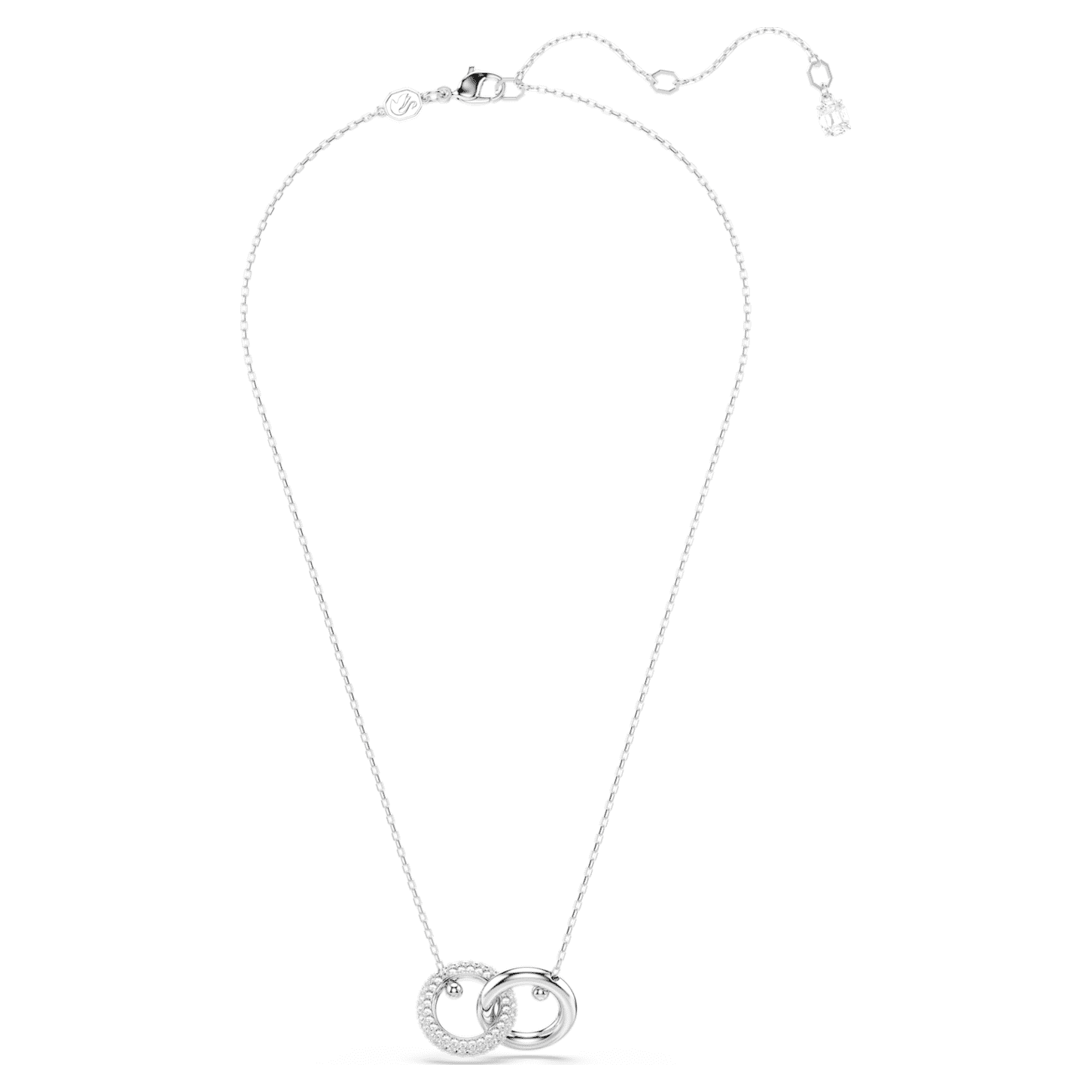 Dextera pendant, Interlocking loop, White, Rhodium plated | Swarovski