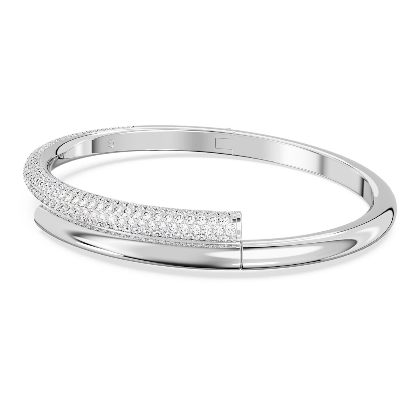 Dextera bangle, Magnetic closure, White, Rhodium plated | Swarovski