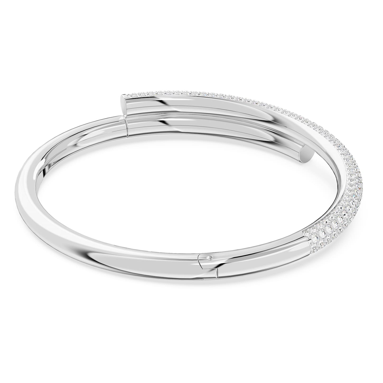 Dextera bangle, Magnetic closure, White, Rhodium plated | Swarovski