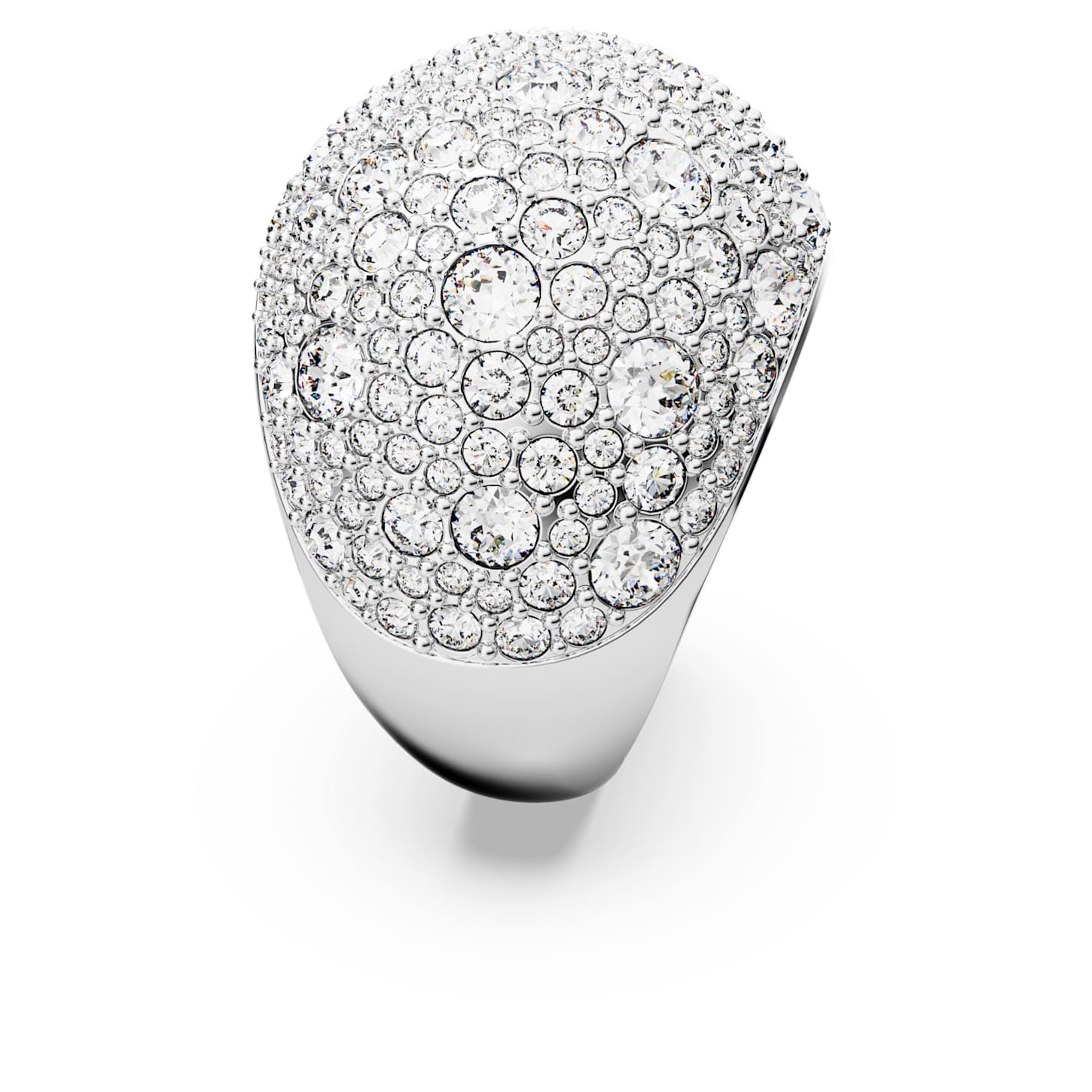 Luna cocktail ring, Moon, White, Rhodium plated | Swarovski