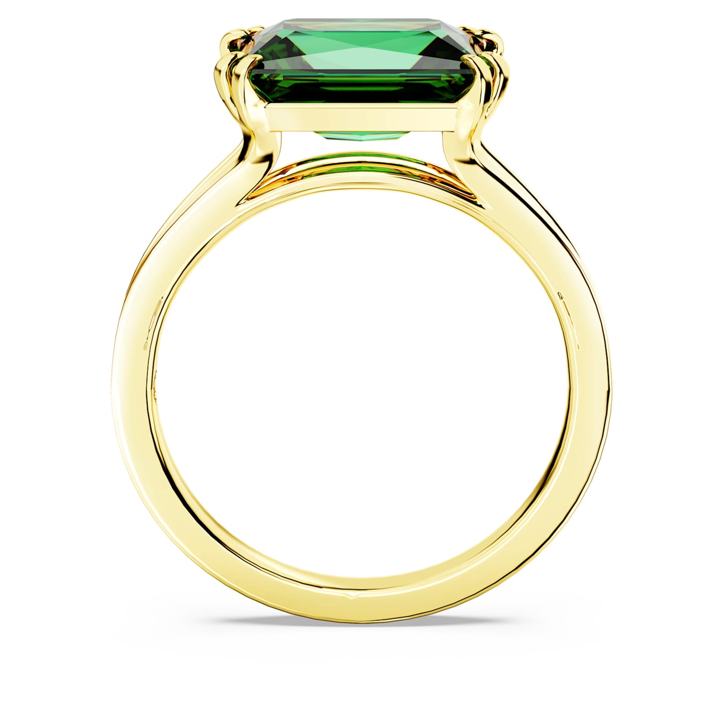 Matrix cocktail ring, Rectangular cut, Green, Gold-tone plated | Swarovski
