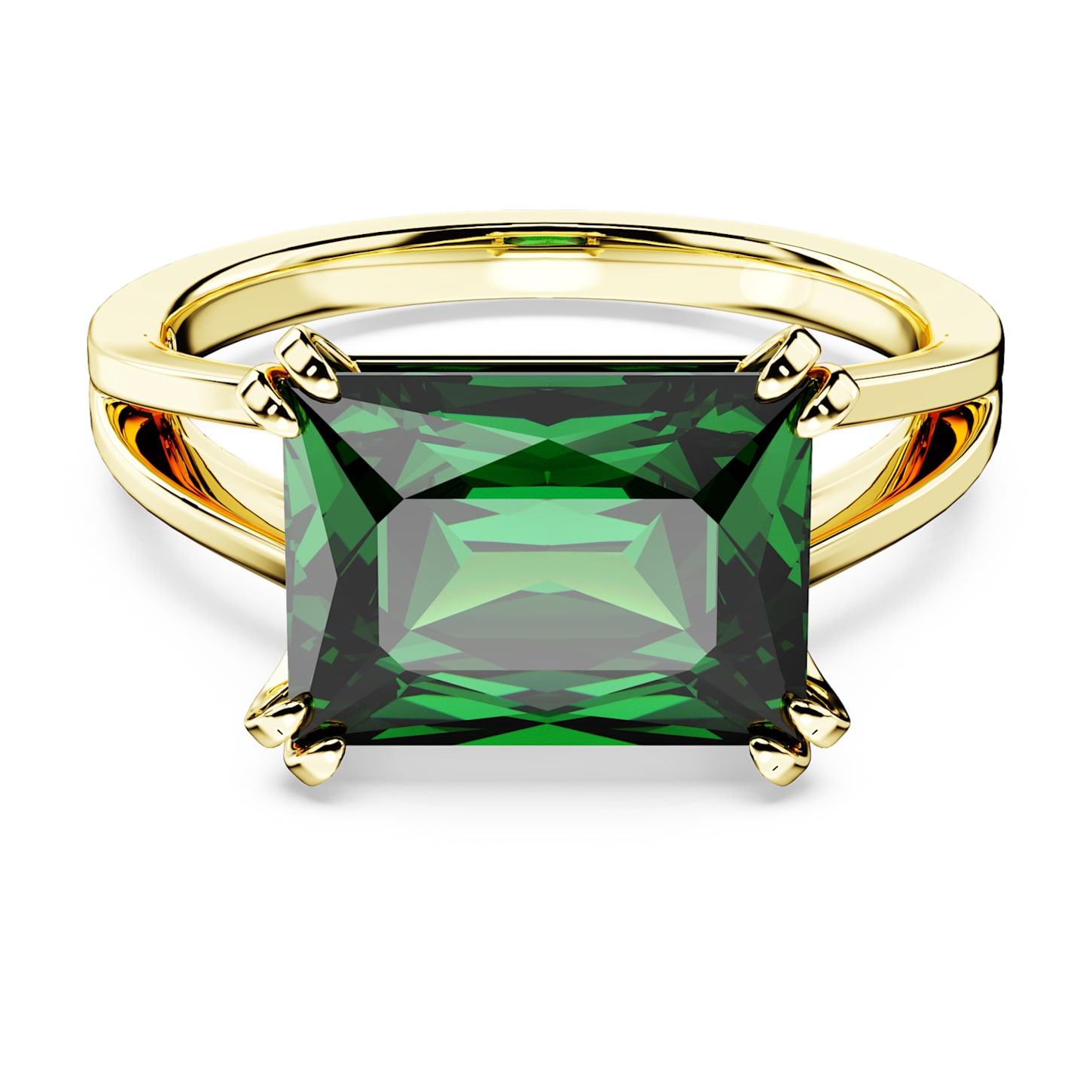 Matrix cocktail ring, Rectangular cut, Green, Gold-tone plated | Swarovski