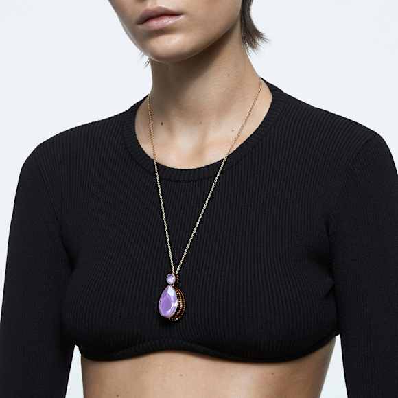 Chroma necklace, Drop cut, Multicoloured, Gold-tone plated | Swarovski