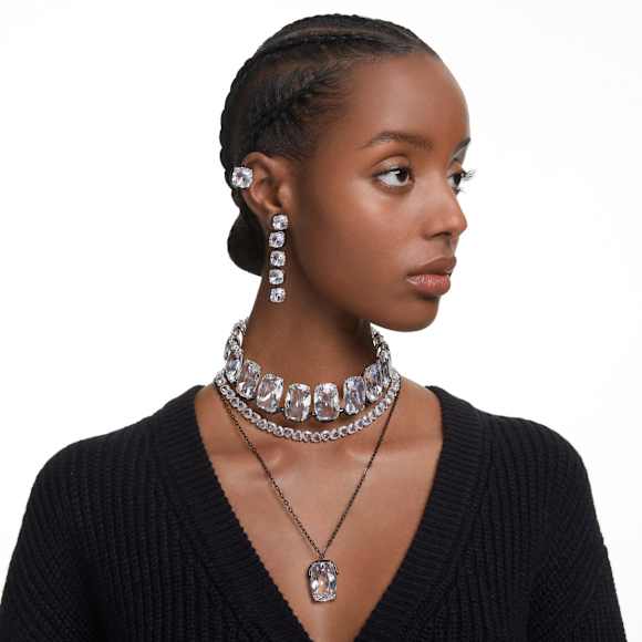 Clous d'oreilles Harmonia, Taille coussin, Blanches, Finition mix de métal