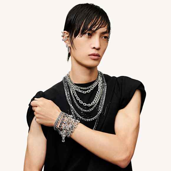 Dextera 네크리스, 믹스 링크, 화이트, 로듐 플래팅 | Swarovski