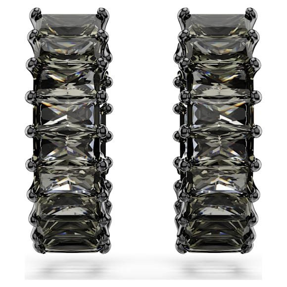 Anneaux d'oreilles Matrix, Taille baguette, Grises, Métal plaqué ruthénium