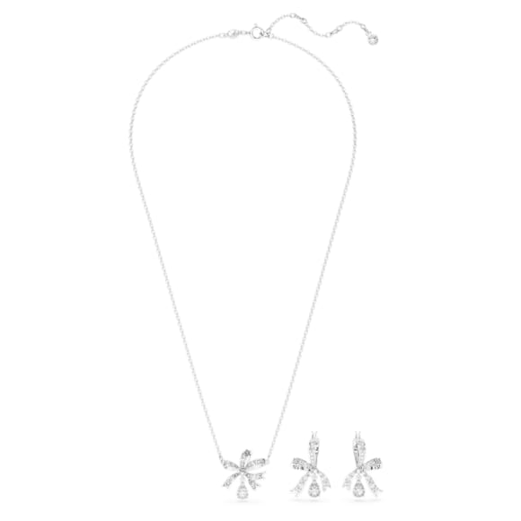 Hyperbola set, Bow, White, Rhodium plated | Swarovski
