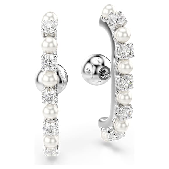 Matrix ear cuff, Set (3), Crystal pearl, Round cut, White, Rhodium plated
