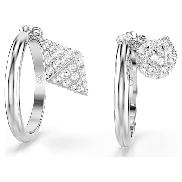 Dextera ring, Set (2), Sphere and cube, White, Rhodium plated | Swarovski