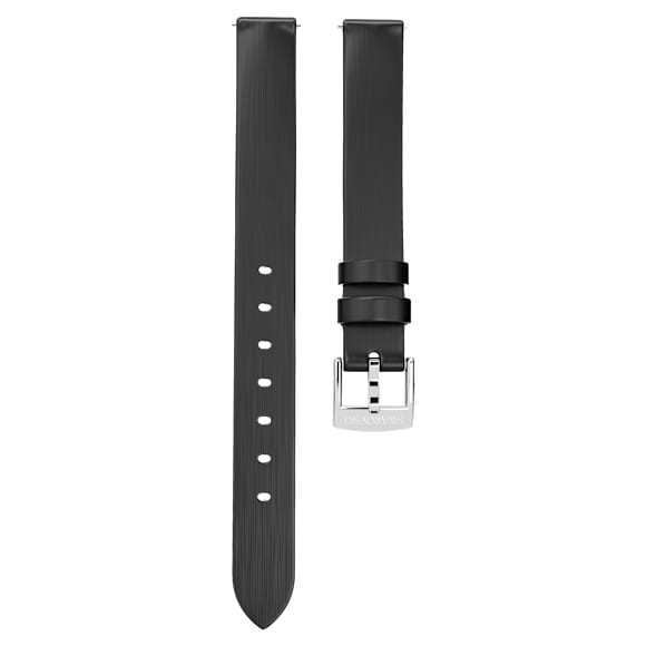 Watch strap, 12 mm (0.47") width, Leather, Black, Stainless steel ...