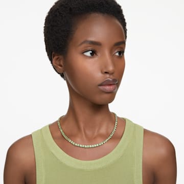 Matrix Tennis necklace, Round cut, Medium, Green, Gold-tone plated ...