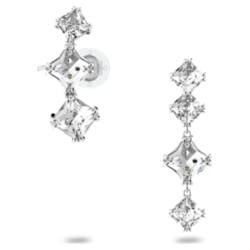 Millenia ear cuff, Set (2), Asymmetrical design, White, Rhodium plated