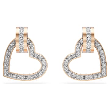 Lovely stud earrings, Heart, White, 18K rose gold finish | Swarovski