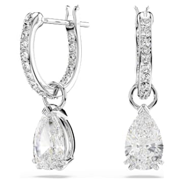 Millenia 大圈耳環, 梨形切割, 白色, 鍍白金色 | Swarovski