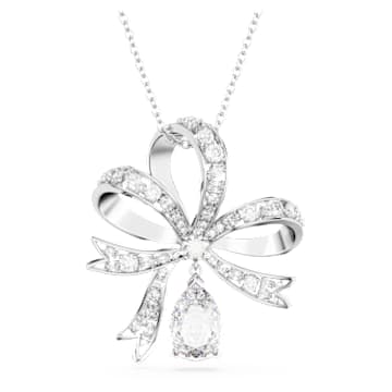 Hyperbola pendant, Bow, Large, White, Rhodium plated | Swarovski