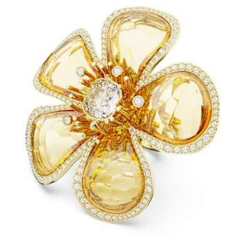 Idyllia cocktail ring, Flower, Yellow, Gold-tone plated | Swarovski