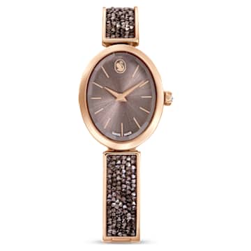Crystal Rock oval watch, Swiss Made, Crystal bracelet, Grey, Rose gold ...