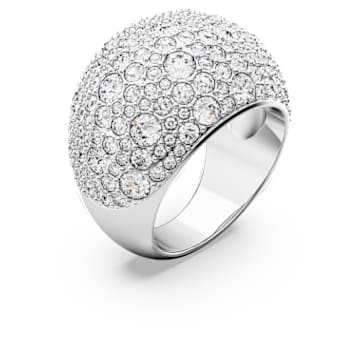 Luna cocktail ring, Moon, White, Rhodium plated | Swarovski