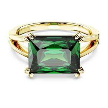 Stilla cocktail ring, Rectangular cut, Green, Gold-tone plated | Swarovski
