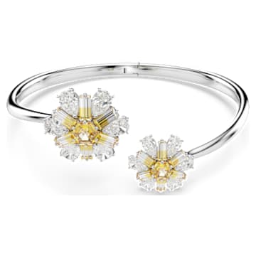 Idyllia bangle, Flower, Yellow, Rhodium plated | Swarovski