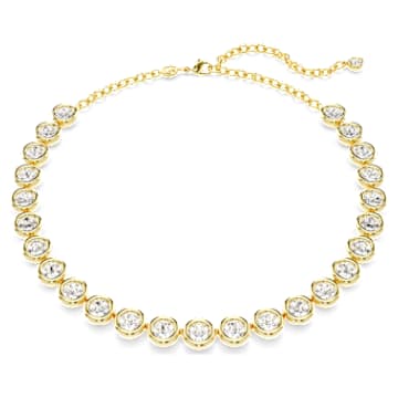 Imber Tennis 項鏈, 圓形切割, 白色, 鍍金色色調 | Swarovski