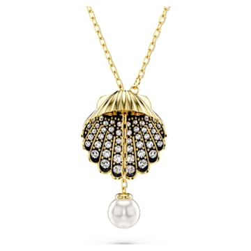 Přívěsek Y Idyllia, Křišťálová perla, Mušle, Bílý, Pokoveno ve zlatém odstínu