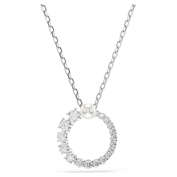 Pendentif Matrix, Perle de cristal, Taille ronde, Blanc, Métal rhodié