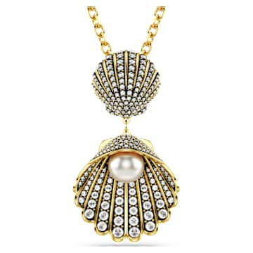 Náhrdelník Idyllia, Různé výbrusy, Mušle, Bílá, Pokoveno ve zlatém odstínu