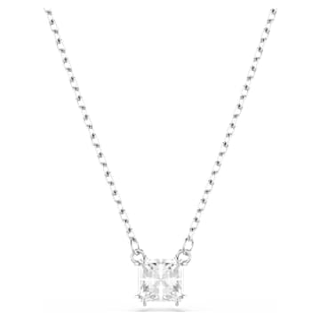 Stilla Attract pendant, Square cut, White, Rhodium plated | Swarovski