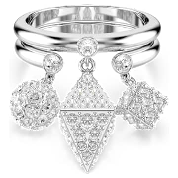 Anillo Dextera, Conjunto (2), Esfera y cubo, Blanco, Baño de rodio | Swarovski